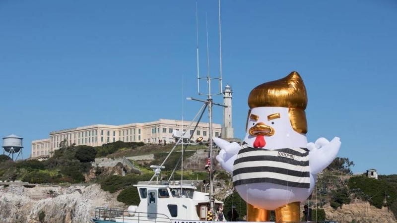 'Trump Chicken' dressed as a prisoner to sail around San Francisco